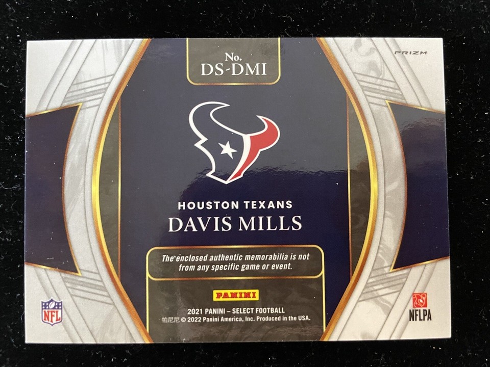 2021 Panini Select Davis Mills Draft Selections Patch Rookie Texans ...