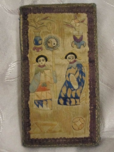 EXQUISITE ANTIQUE "PEOPLE of CHINA" LACE EMBROIDERED CHINESE WALLET ...