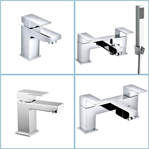 Modern Chrome Bathroom Tap Set Square Basin Mixer Bath Filler Shower ...