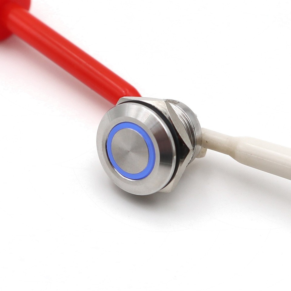 Waterproof Metal 4-Pin With 3V Blue LED Momentary 12mm Hole Mini Push ...