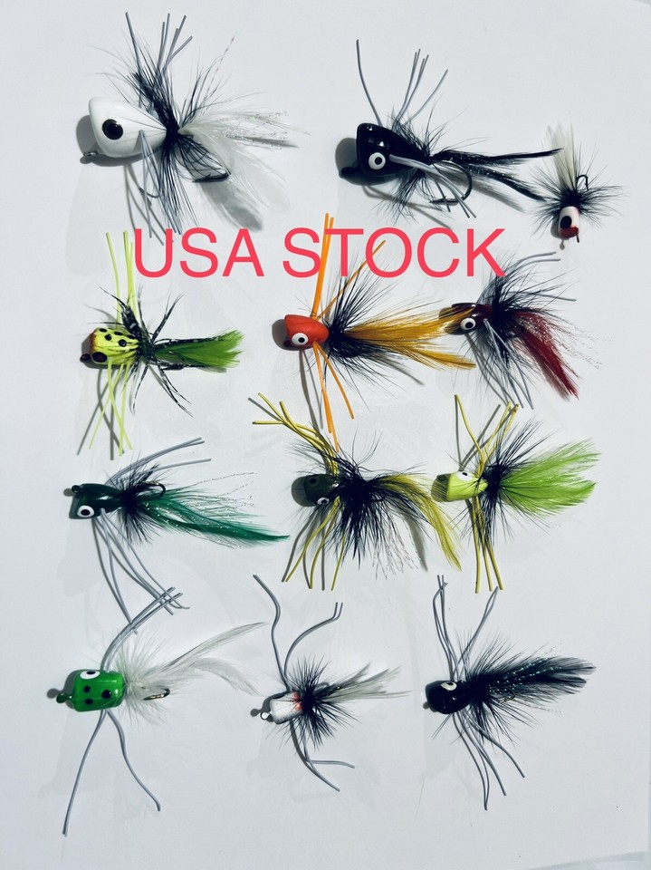 Fly Poppers, 12pcs Topwater Fishing Lures Bass Panfish Popper Flies ...