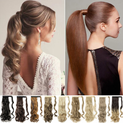 US Real Thick Clip In On Hair Extensions Pony Tail Wrap Around Ponytail ...