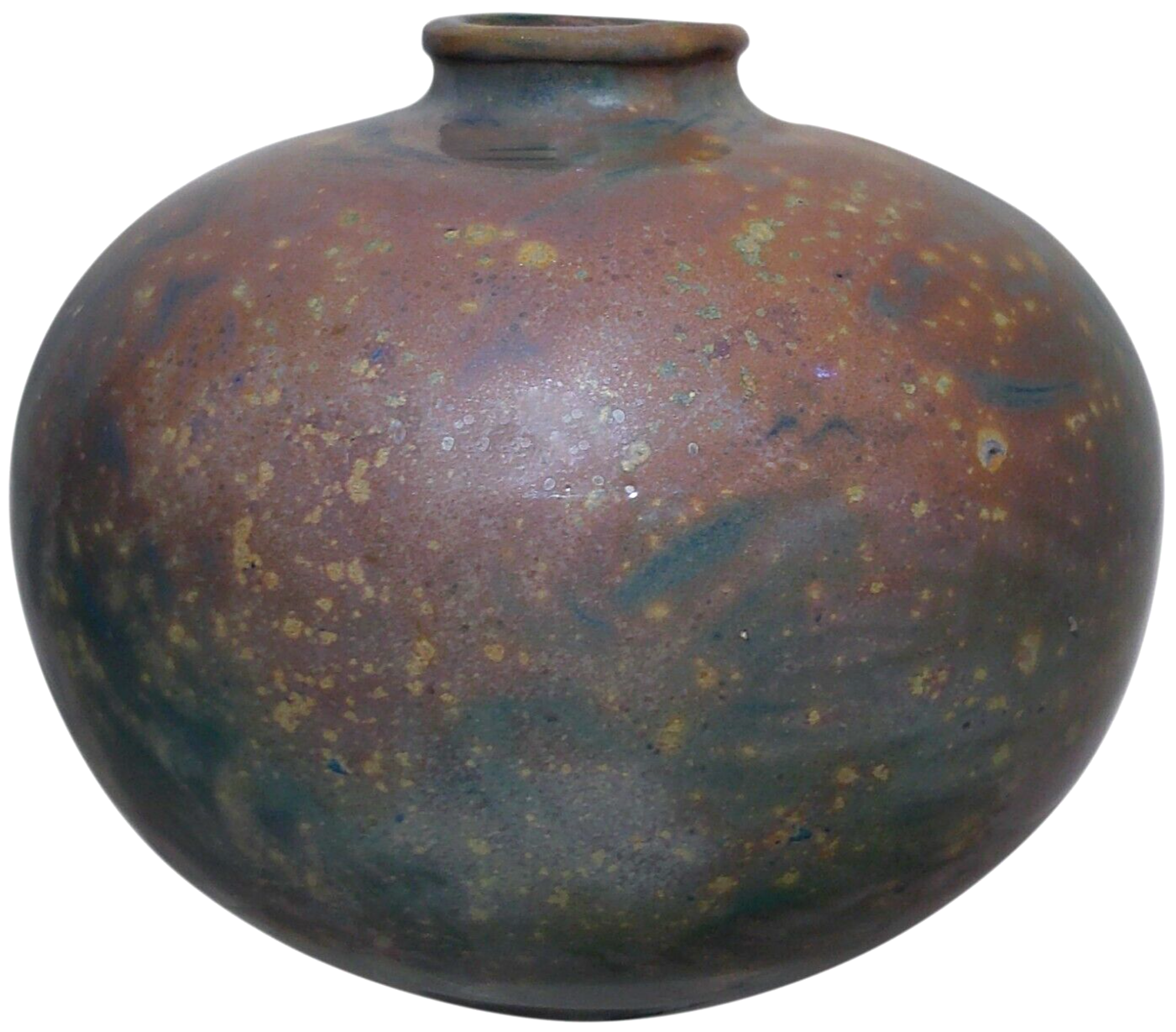MID-20TH C VINT SGND MODERNIST WHL-THRWN, HND DEC W/VARIEGATED GLAZE SM ...