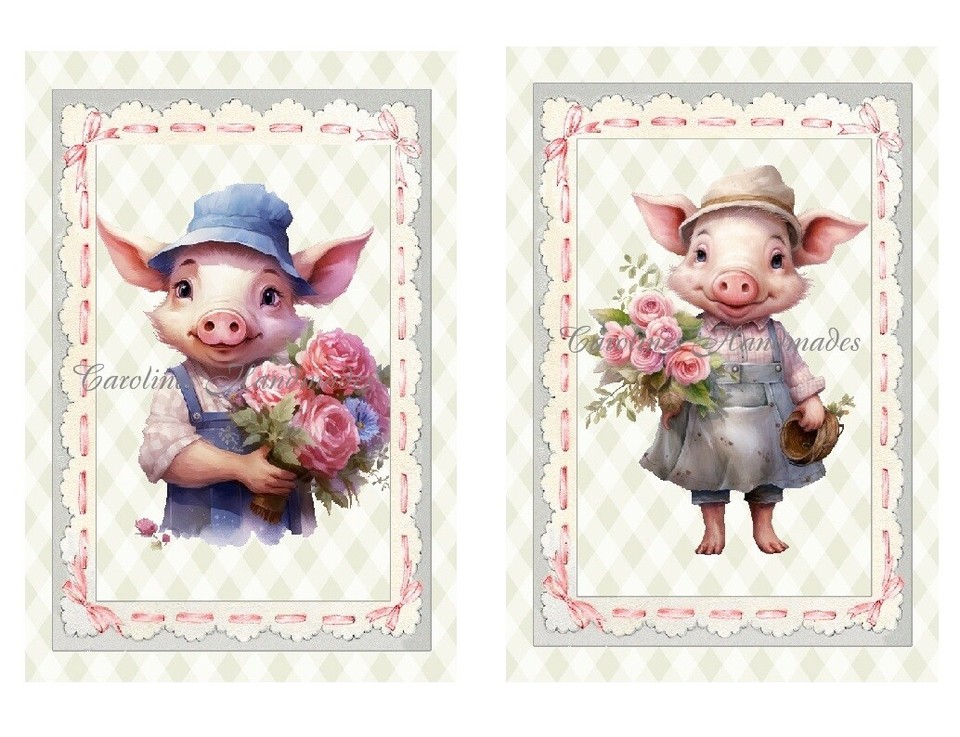 Cute Farmer Pigs A Designer MULTI-SIZE SET Cotton Fabric Quilt Blocks ...