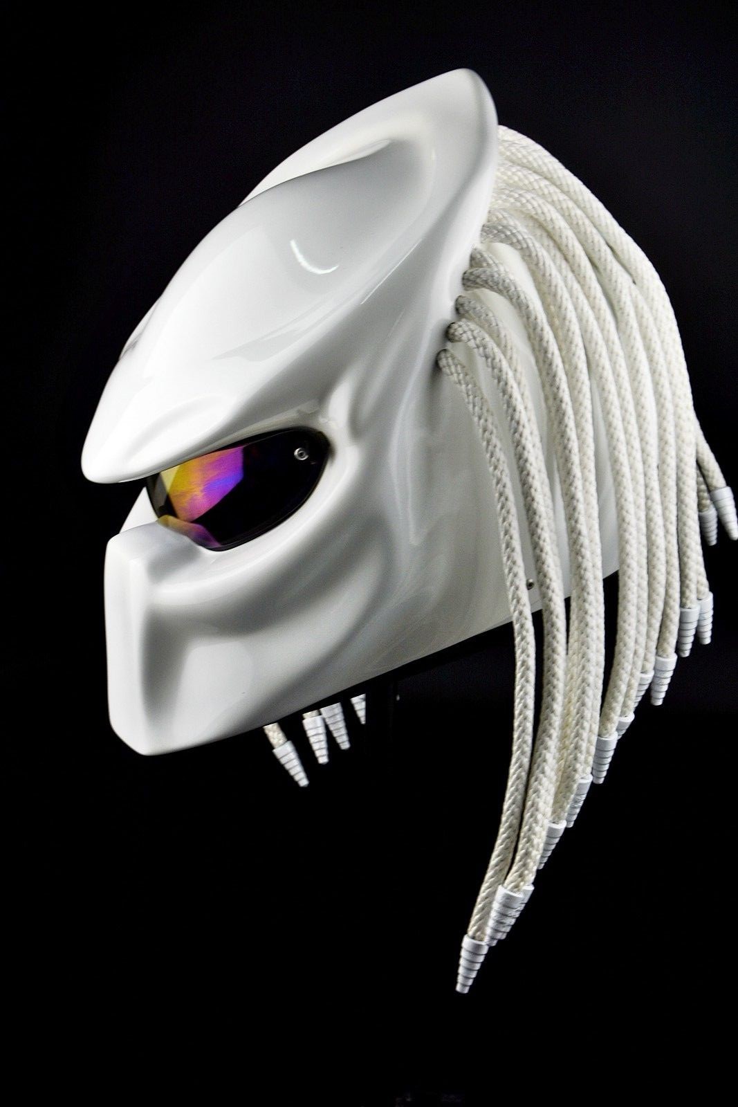 Pure White Predator Motorcycle Dot Approved Biker Helmet Red Tri Laser ...