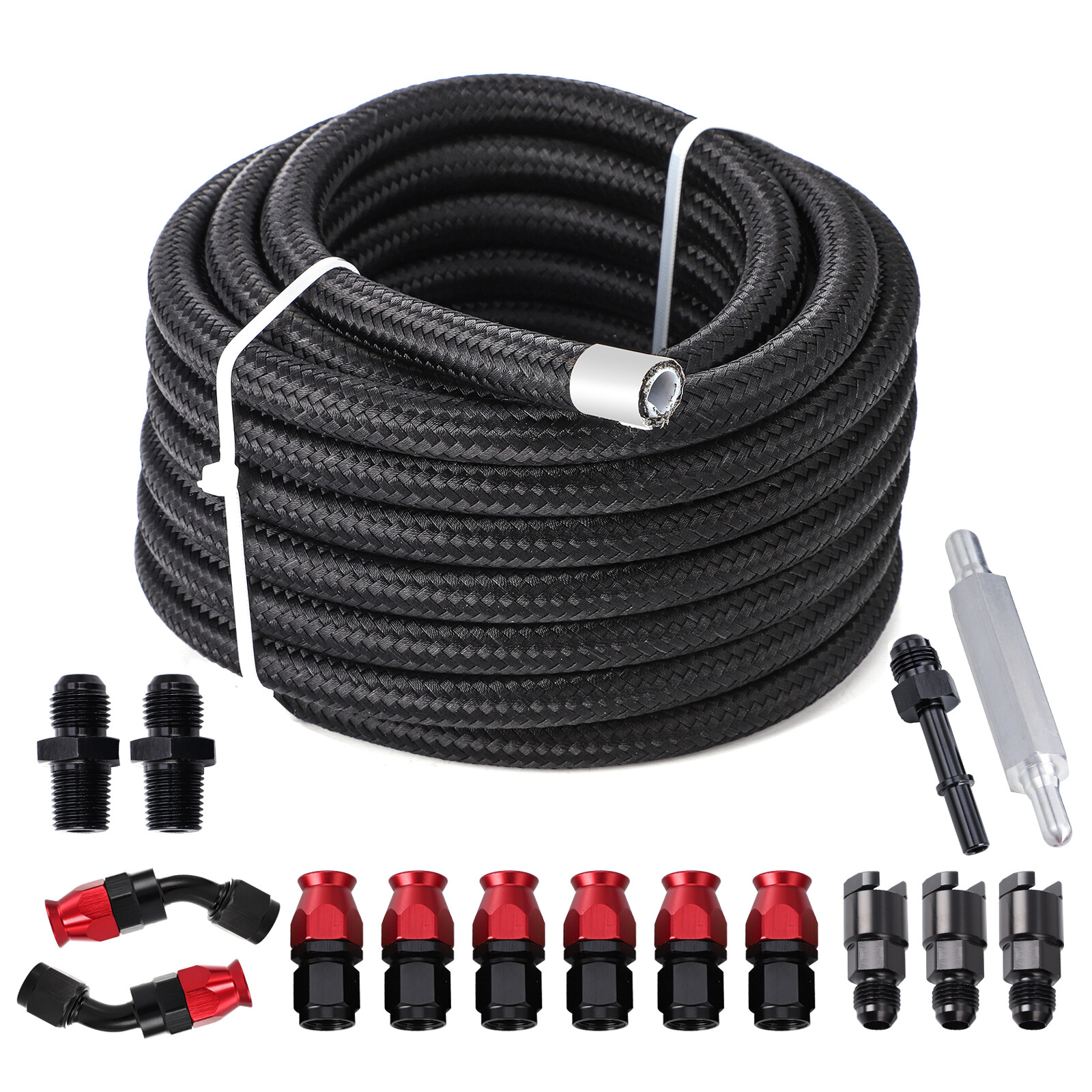 AN6 6AN Fuel Line Kit Nylon Braided Fuel Line Hose Fitting Kit 25FT (7 ...