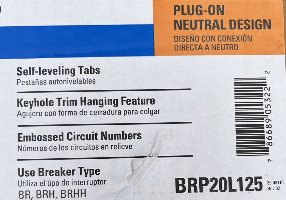 Eaton Cutler BRP20L125 Indoor Main Lug Panel 1PH 3Wire 20 Space 40 ...