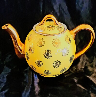 Near MINT MCM 10 CUP Hall Teapot YELLOW Gold Gild Gilt Daisy MCM USA ...