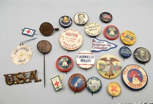 Antique Pinback Badge Pin Lot Advertising Political 1900s Celluloid Tin ...