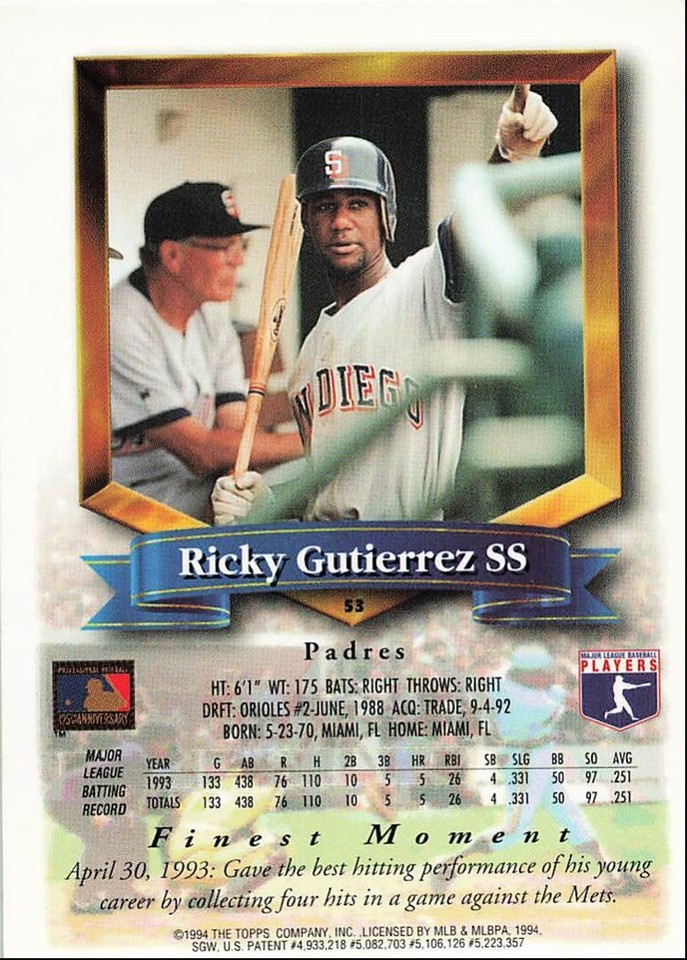 1994 Finest Ricky Gutierrez San Diego Padres #53 | eBay