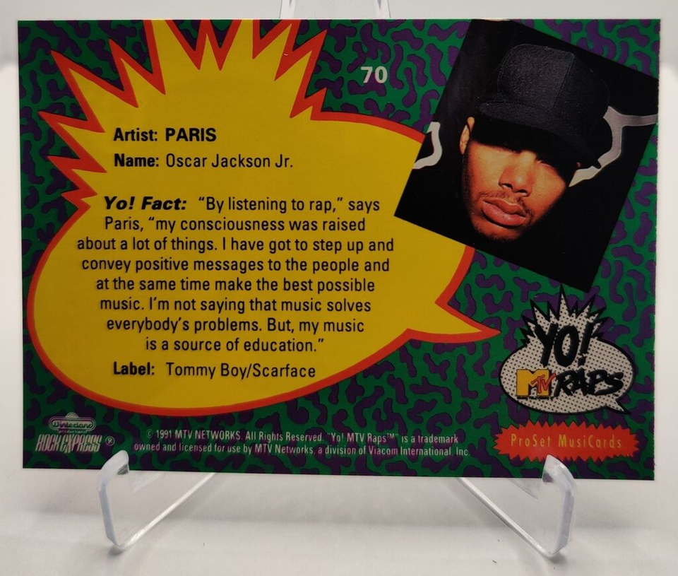 1991 Yo! MTV Raps Pro Set Musicards Card #70 Paris music trading card ...