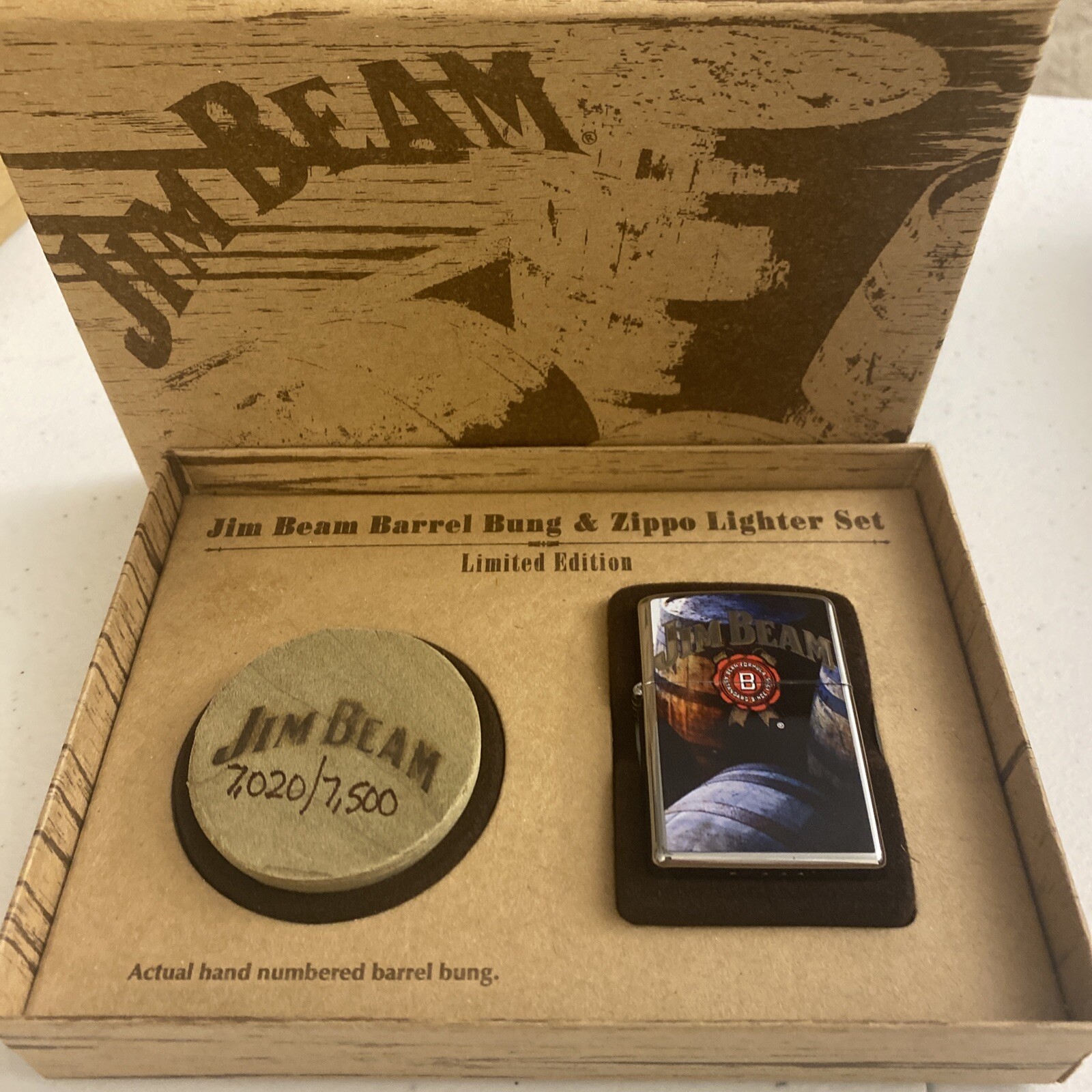 Jim Beam Barrel Bung & Zippo Lighter Set #7020/7500