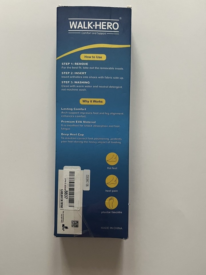 WALK-HERO MEDICAL ORTHOTIC INSOLES HIGH ARCH SUPPORT MEN 14.5 | eBay