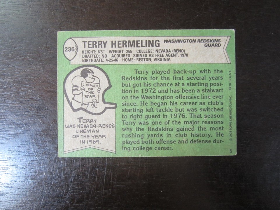 1978 Topps # 236 Terry Hermeling Autograph Signed Auto Card (M2 ...