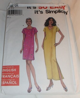 SIMPLICITY PATTERN 9538 ~ DRESS ~ MISSES SIZES 8 - 10 - 12 - 14 - 16 ...