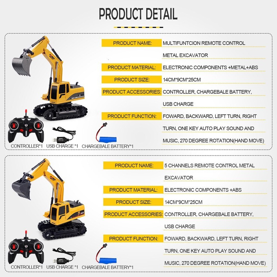 RC Digger 5CH METAL Body Remote Control Excavator Truck Construction ...