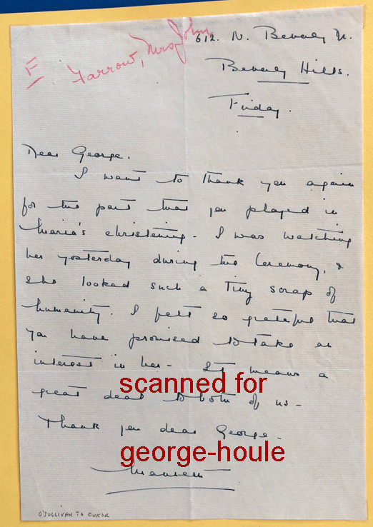 MAUREEN O'SULLIVAN - LETTER - SIGNED - CUKOR - MIA FARROW - TARZAN ...