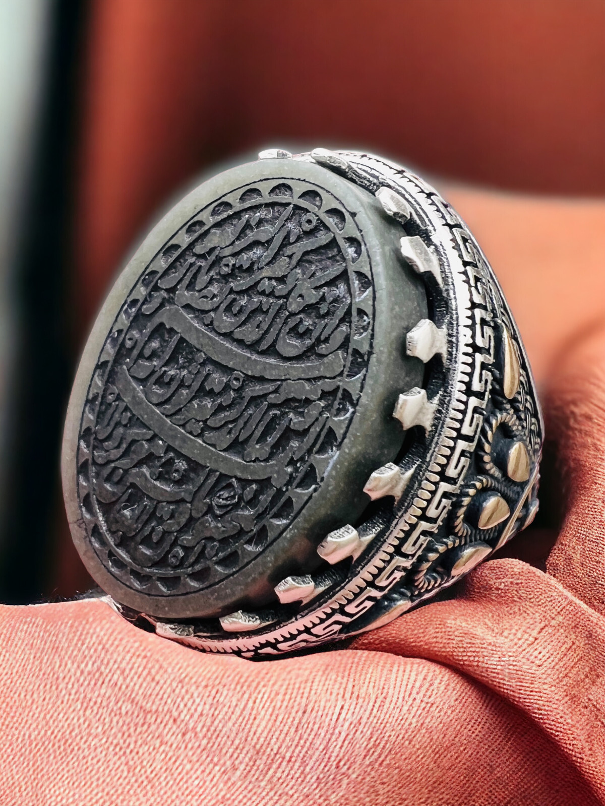 925 Silver Van Yekad 786 Protection Quranic Islamic Natural jade Ring ...