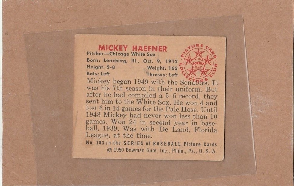 1950 Bowman # 183 Mickey Haefner | eBay