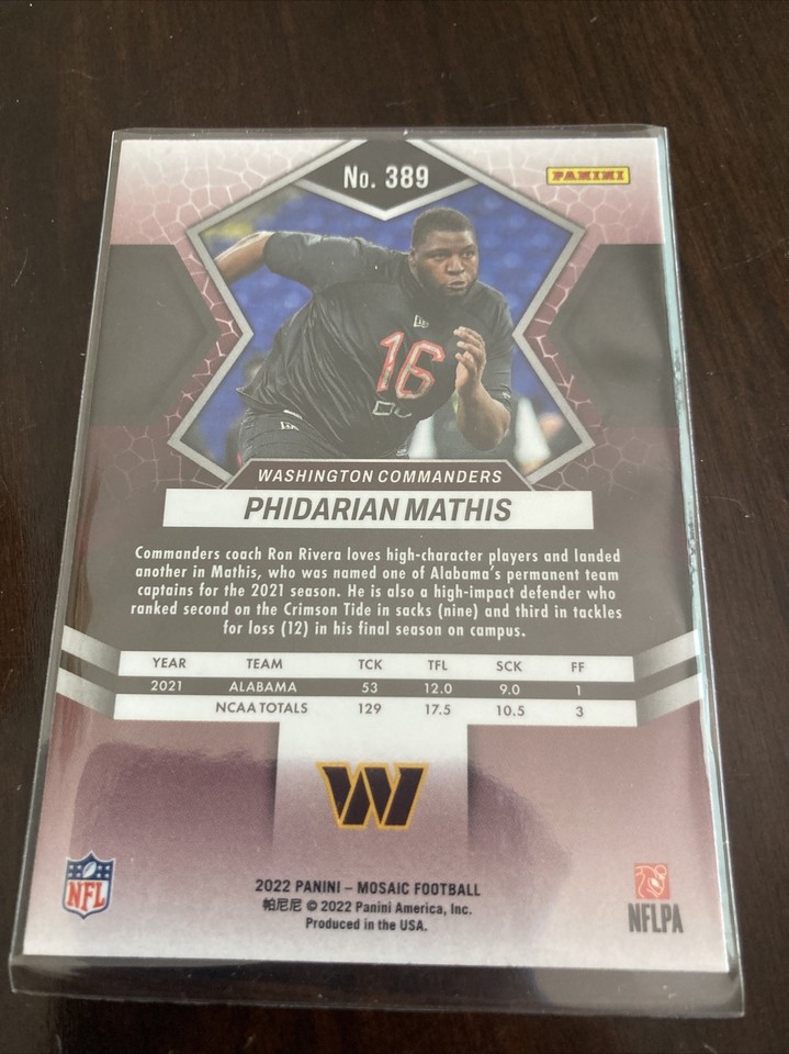 2022 Mosaic Football #389 Phidarian Mathis RC - Washington Commanders ...