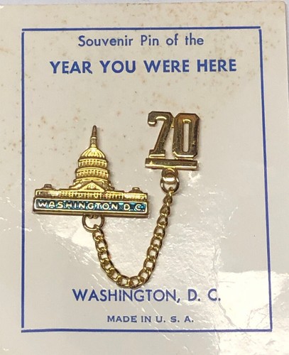 VTG Washington DC 1970 Capitol Gold Tone Souvenir Lapel Pin Chained ...