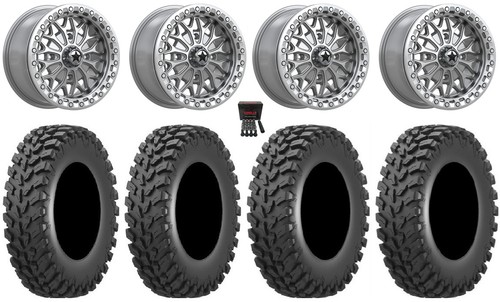 MSA Bolo Beadlock 15" Wheels Silver +10mm 33" Cross Trail Tires Polaris ...
