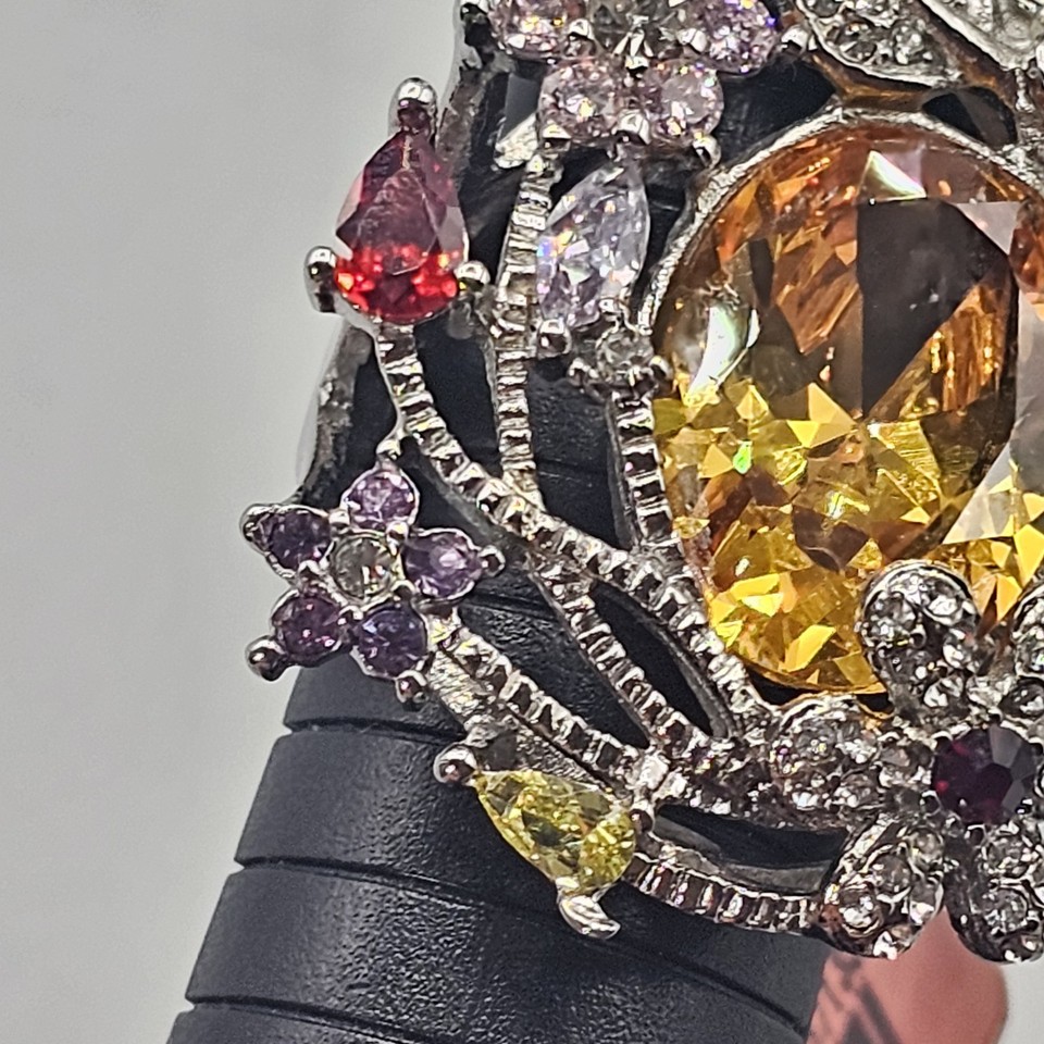 Chuck Clemency Simulated Multi Gemstone Floral Ring Size 9 Stainless ...