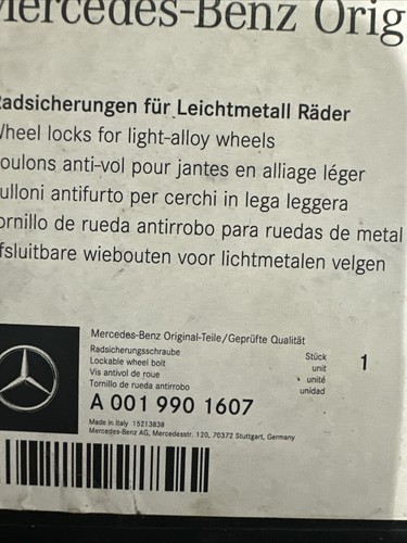 Authentic OEM Mercedes-Benz Wheel Lock Kit A001 990 1607 Black Color ...