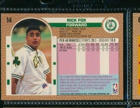 1992 Fleer #14 Rick Fox autograph signed Basketball Card celtics Kobe's ...
