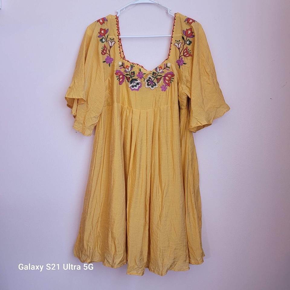 UMGEE Women's Casual Yellow Blouse L5209 Size Large Embroidered Boho ...