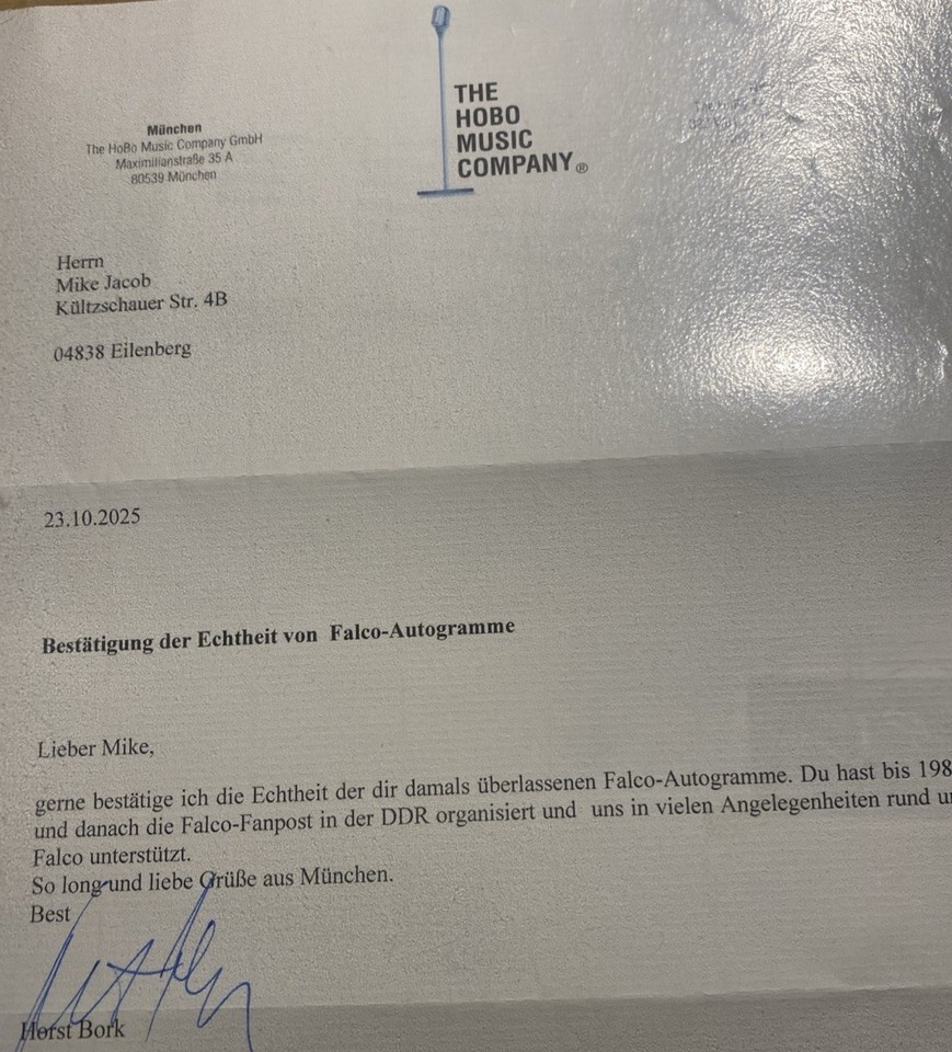 Falco Autogramm Signiert Mit Nachweis Der Echtheit. Ein Echtes Original ...