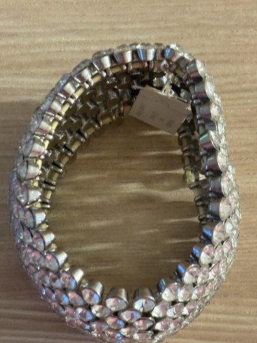 Tasha Clear Rhinestone STRETCH BRACELET - Silver Color - Thick- 10 Rows ...