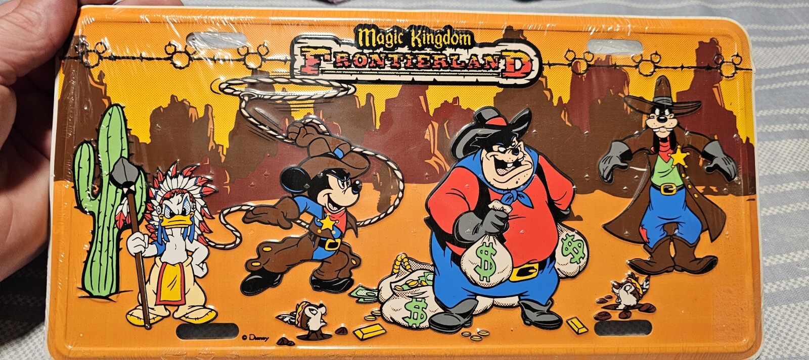 Walt Disney World Frontierland Metal License Plate Mickey Donald Goofy ...