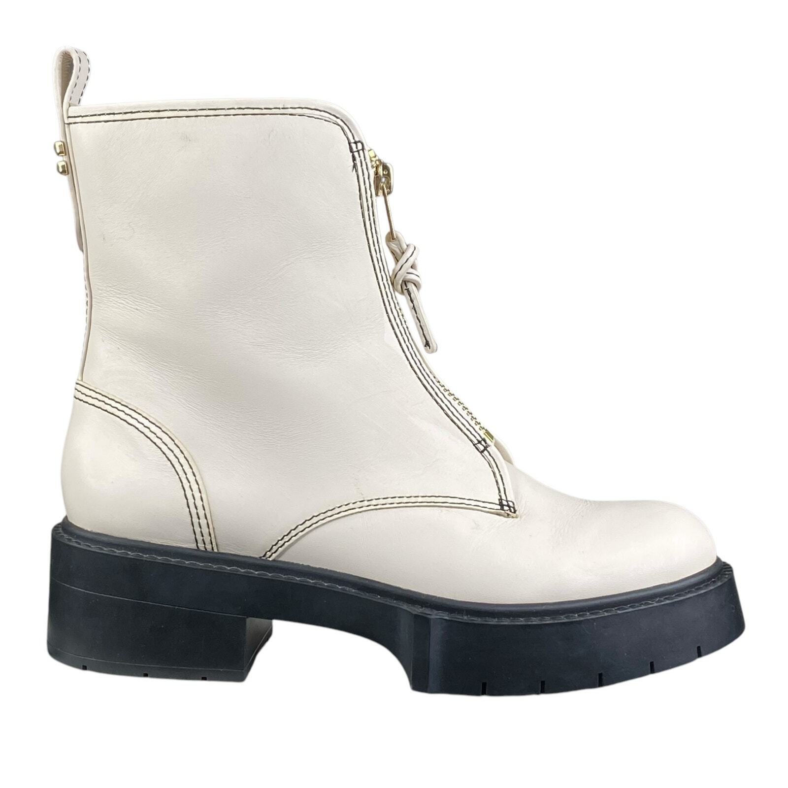 Coach Women’s Liza White Leather Lug Sole Combat Boot… - Gem