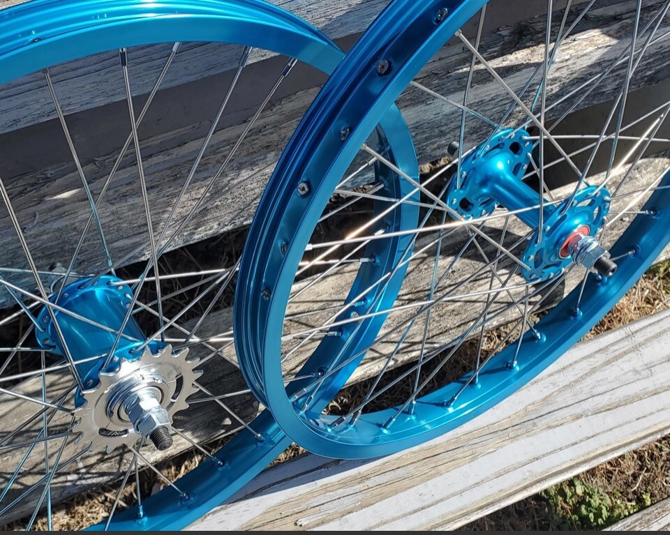Blue 20in Old School Bmx Alloy Coaster Brake Rims With Jelly Bean Hubs ...