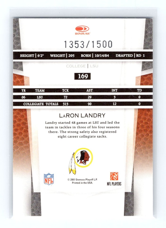 2007 Leaf Certified Materials #169 LaRon Landry RC Rookie /1500 | eBay
