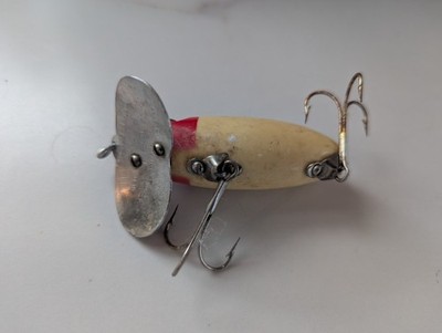 Vintage Old Fred Arbogast Wooden Jitterbug Lure Red and White Fishing ...