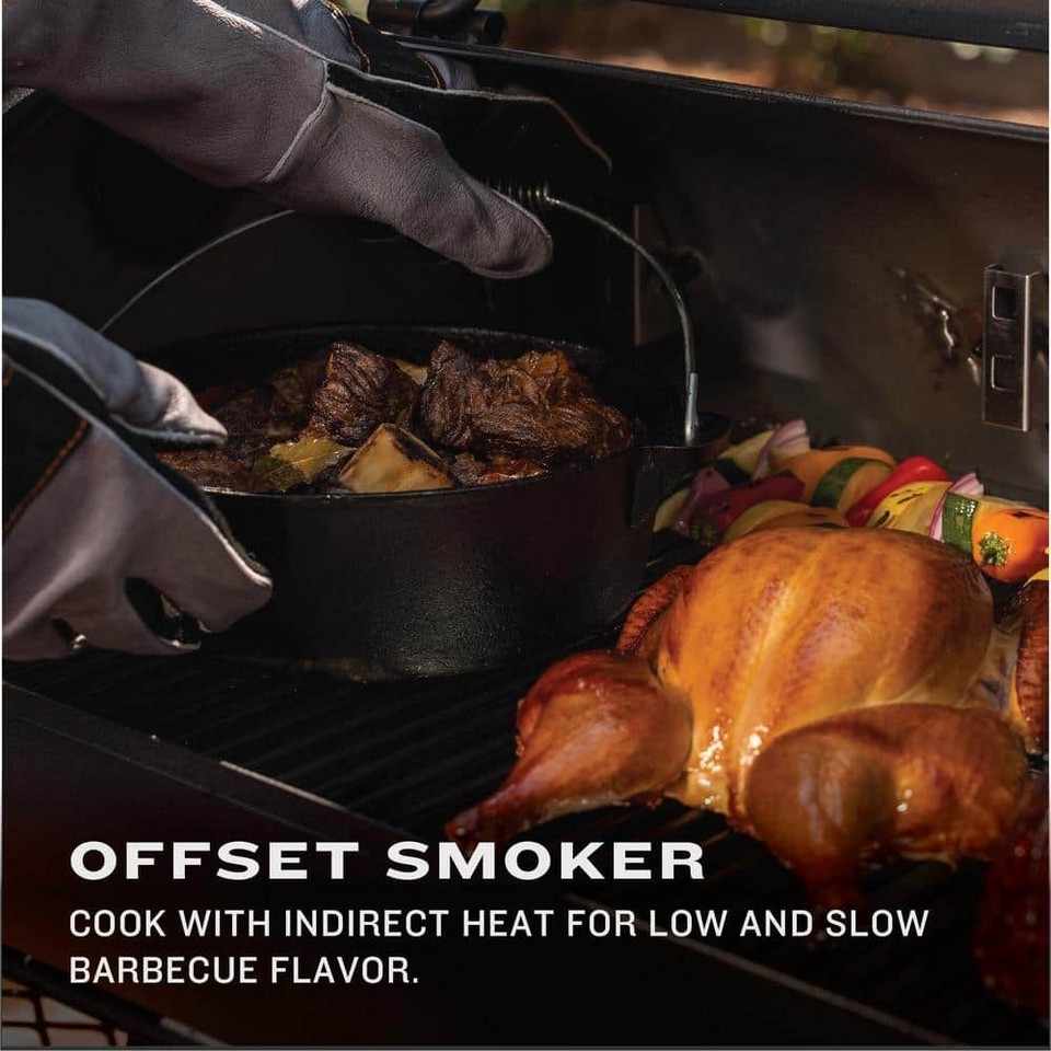 Highland Offset Charcoal Smoker and Grill in Black with 900 sq. in ...