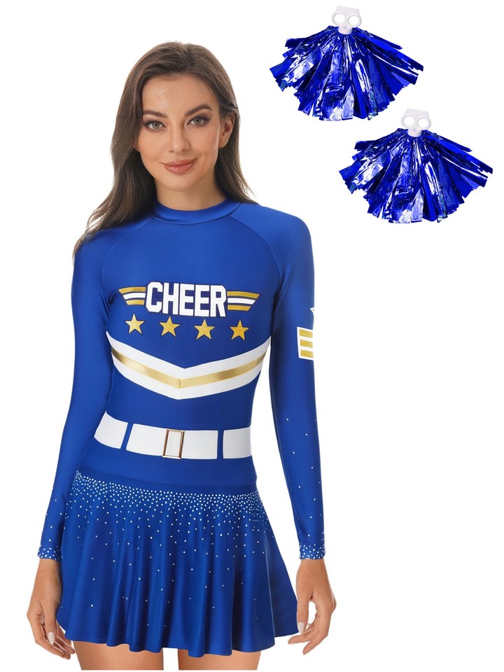 Womens Cheerleading Outfit Shiny Dress Dance Uniform Round Neck ...