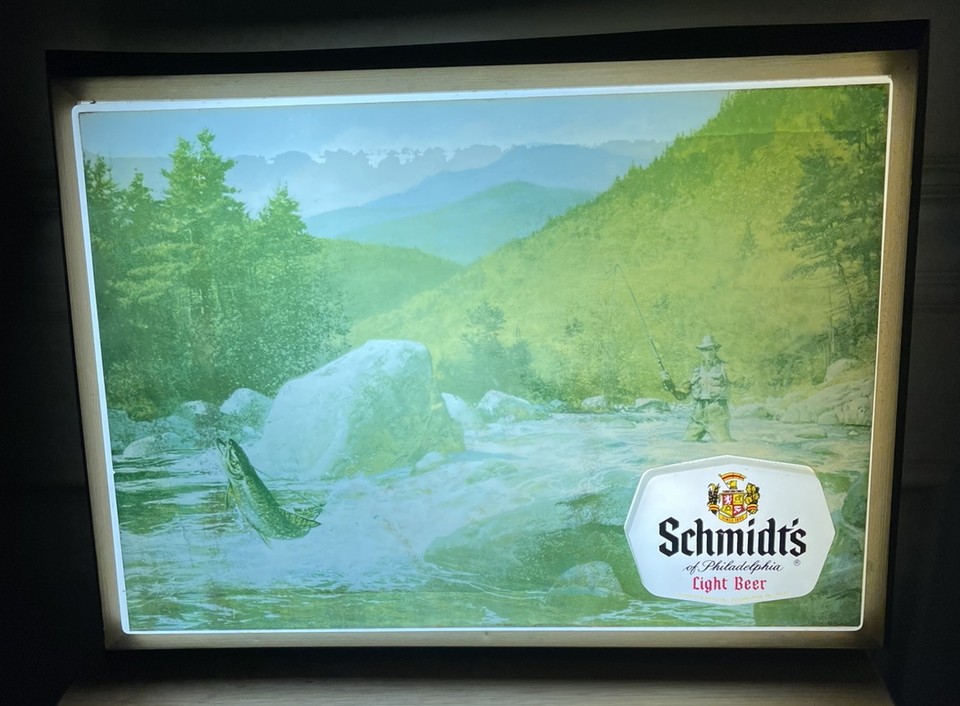 Vintage Schmidt’s Beer Light Trout Fishing Lighted Transparency Sign ...