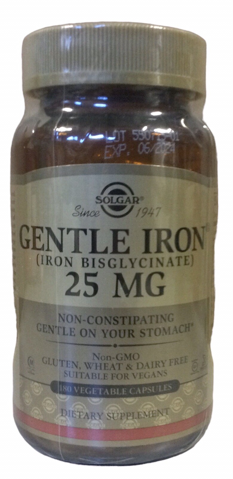 Solgar Gentle Iron 25mg 180ct Vegetable Capsules Gluten Free Dairy Free ...