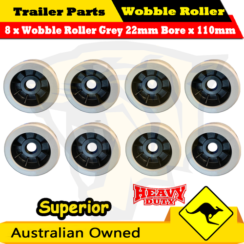8x BOAT TRAILER WOBBLE ROLLERS. 3" GREY RIBBED 22mm Bore. Soft Wobble ...