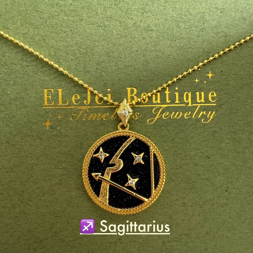 18k Yellow Gold on Silver Zodiac Sign Coin Pendant Necklace, Celestial ...