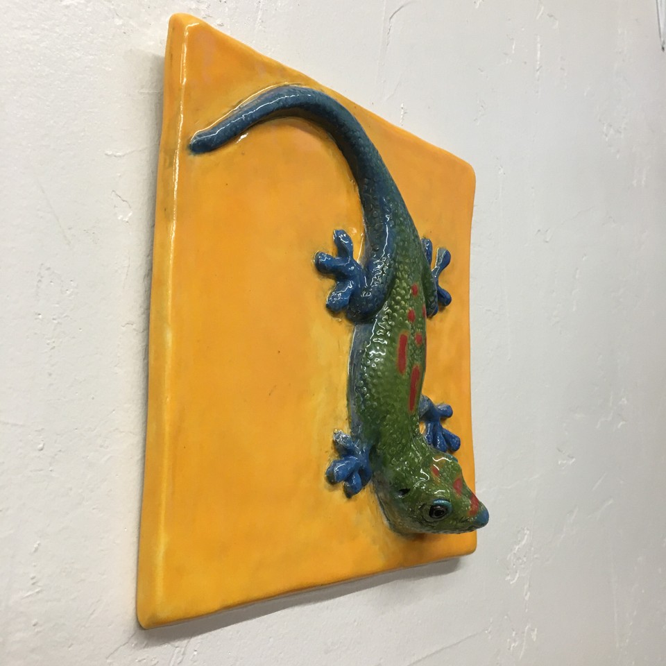 Gold Dust Day Gecko Lizard ART Ceramic Handmade RELIEF Sondra Alexander ...