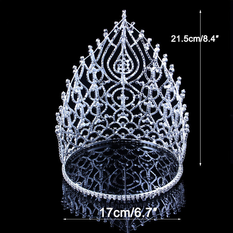 21cm Tall Crystal Huge Tiara Crown Wedding Bridal Queen Princess Prom ...