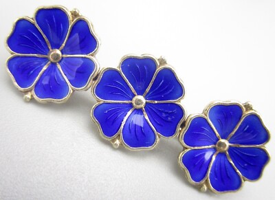 MEKA DENMARK STERLING COBALT BLUE ENAMEL TRIPLE FLOWER BROOCH PIN | eBay