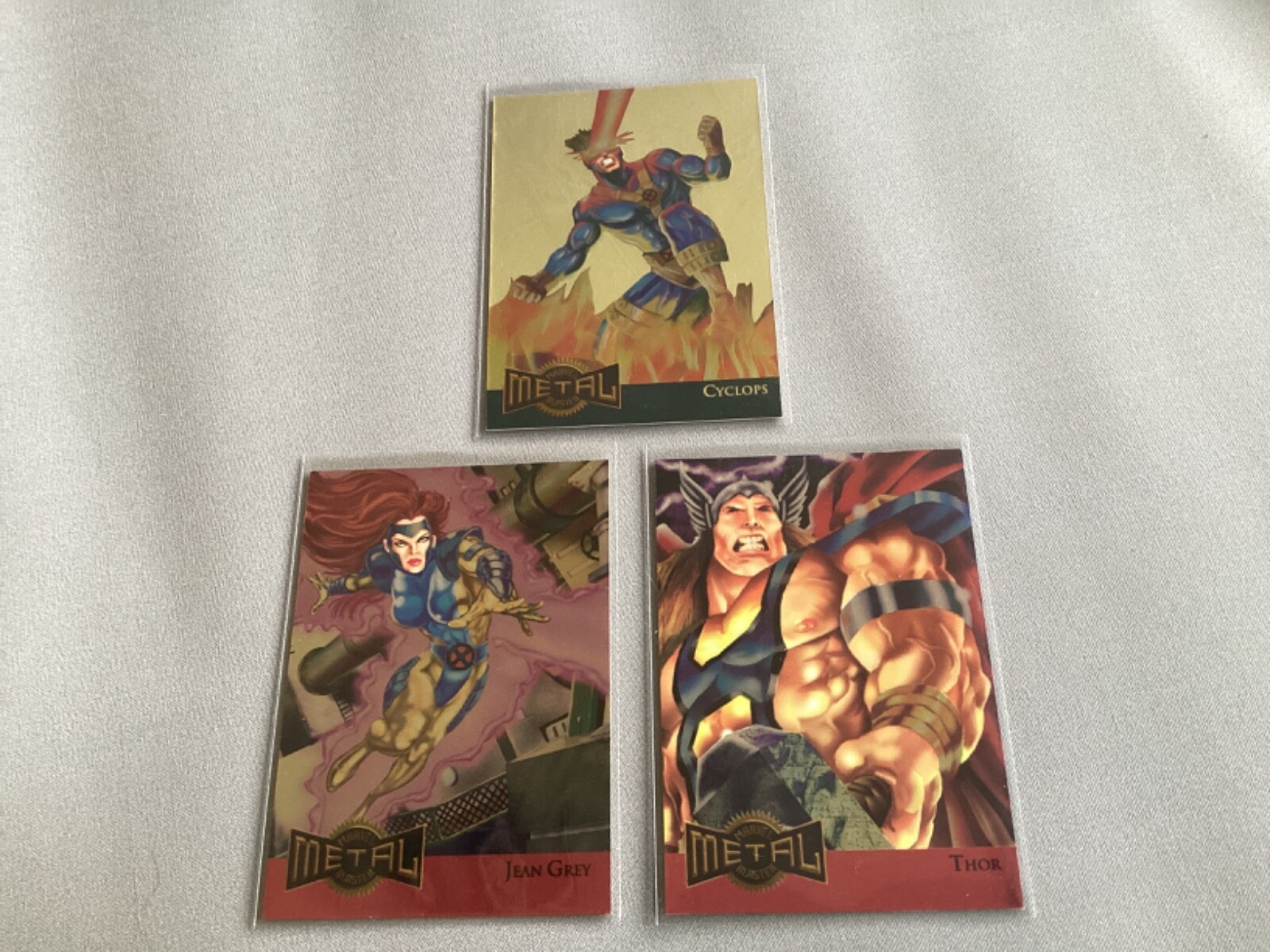1996 FLEER MARVEL METAL BLASTERS & GOLD BLASTER x 3 , Thor , Jean Grey ...