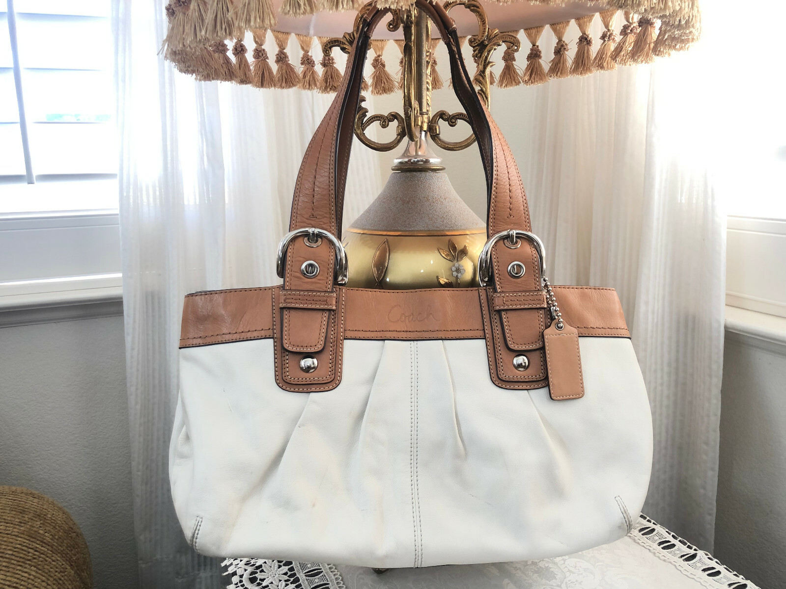 COACH Ivory Tan Pleated Satchel Shoulder Signature Ha… - Gem