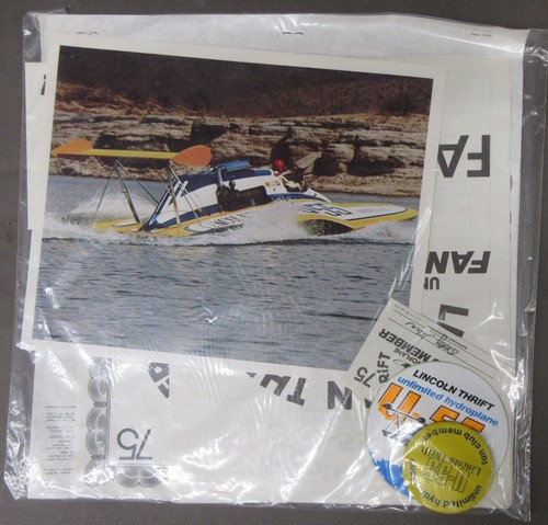 1975 LINCOLN THRIFT FAN CLUB SET pinback card transfer Hydroplane Boat ...