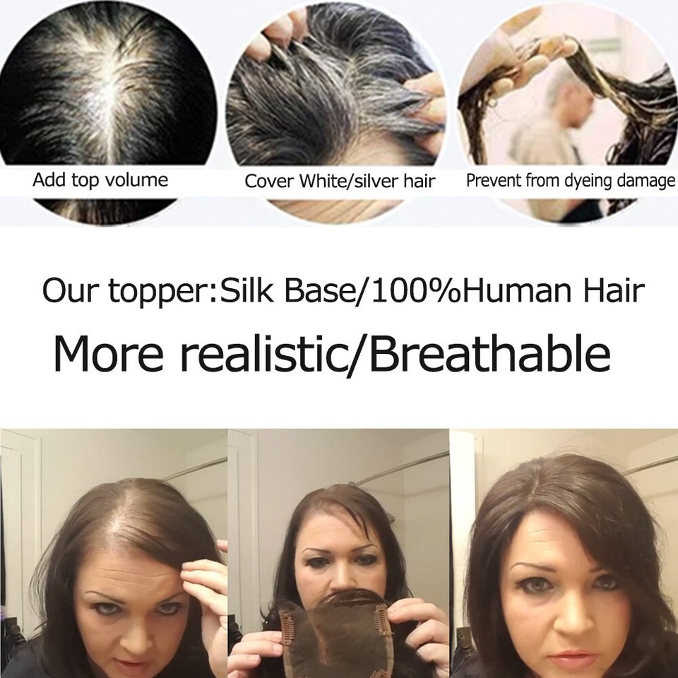 Thick Clip In 100% Real Remy Human Hair Silk Topper For Women Hairpiece ...